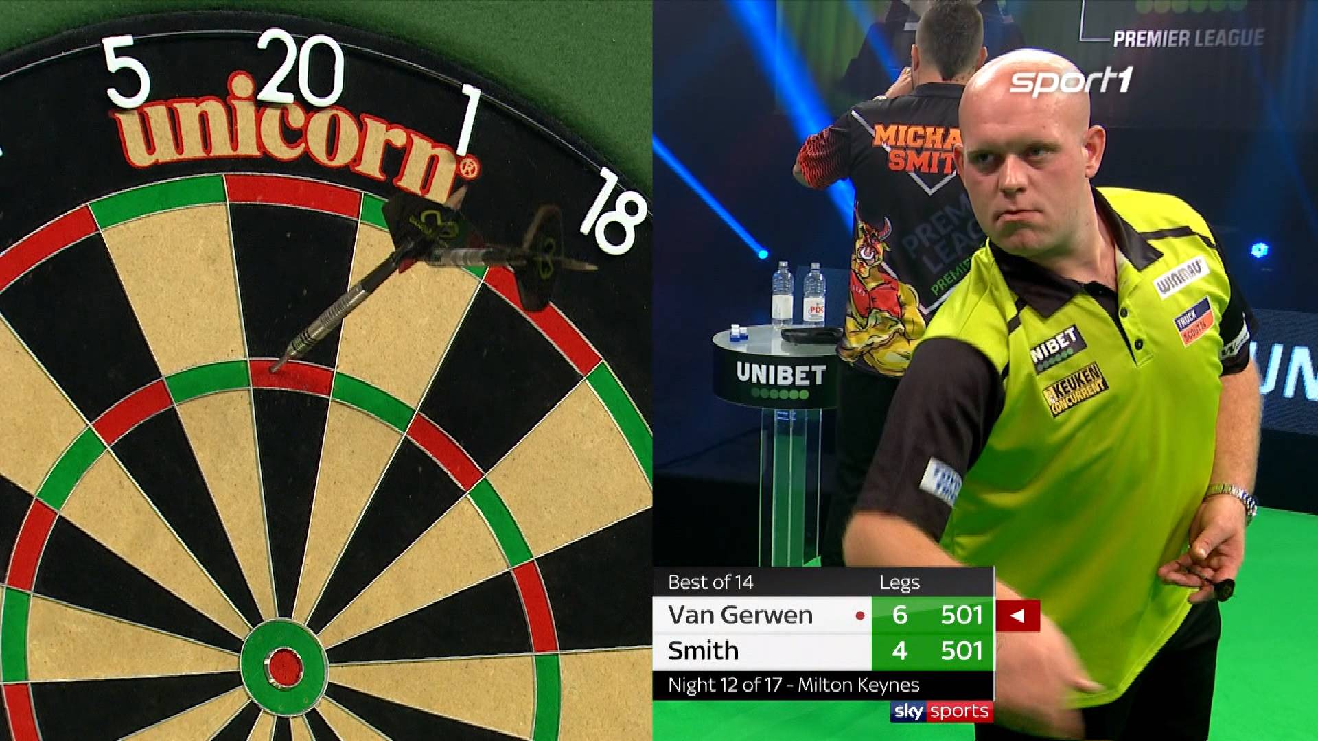 Darts Premier League Michael van Gerwen wirft zwei Robin Hoods
